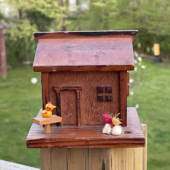 Hand Crafted | Accents | Vintage Handmade Rustic Wood Cabin Coin Bank ...